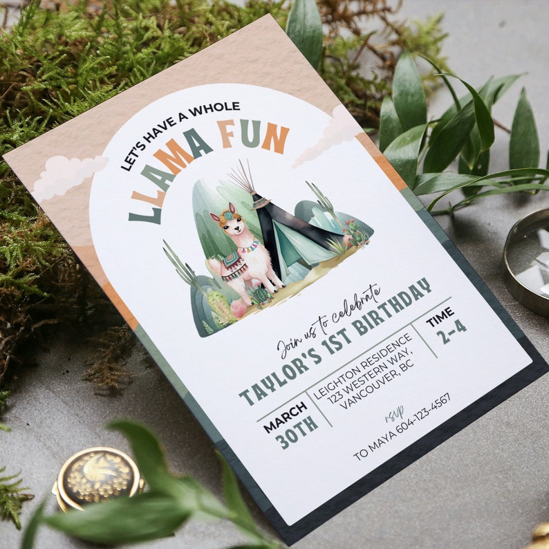 EDITABLE Llama Birthday Invitation, A Whole Llama Fun, Llama Invitation ...