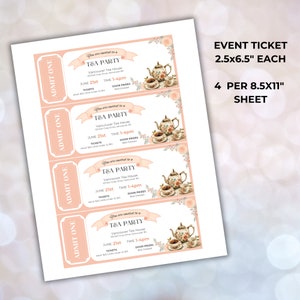 EDITABLE Tea Party Event Ticket, High Tea Party Template, Tea Party ...