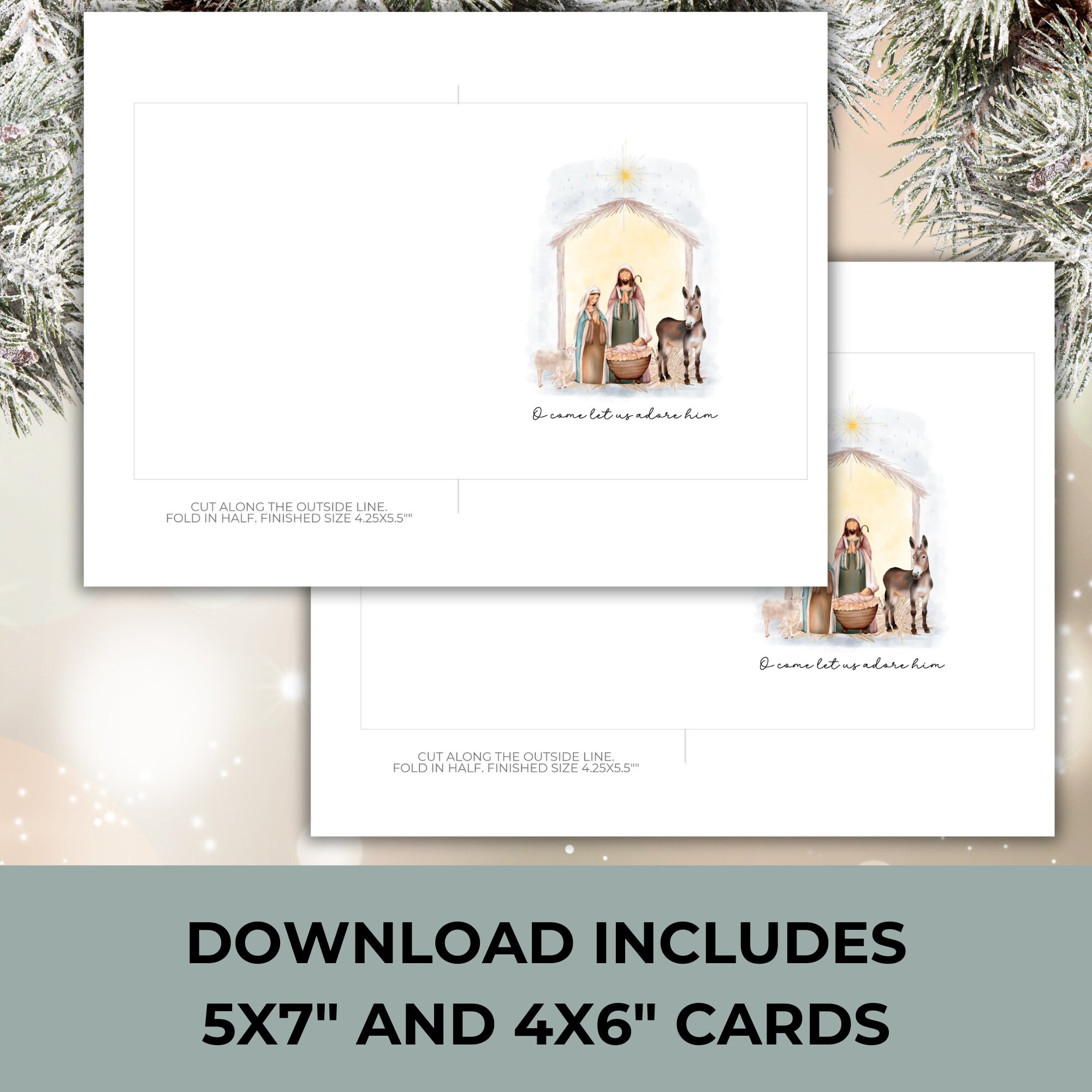 Folding Watercolor Nativity Card Printable Christmas Card - Etsy