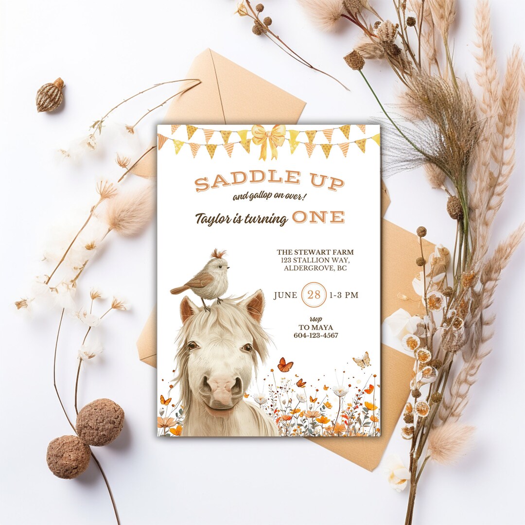 EDITABLE Horse Birthday Invitation Template, Girl Saddle up Invite ...