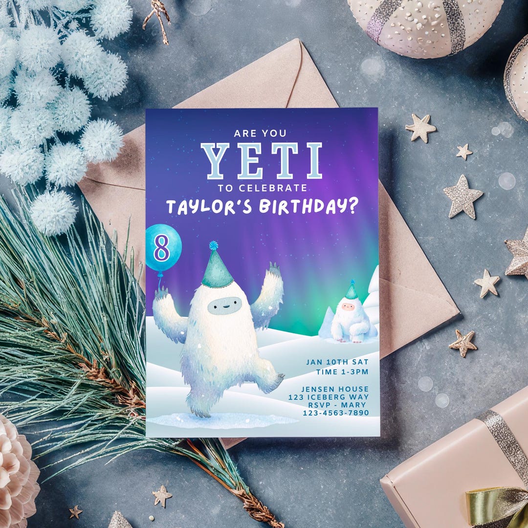 Yeti Invite Printable, Yeti Birthday Party Invite Template, Abominable ...