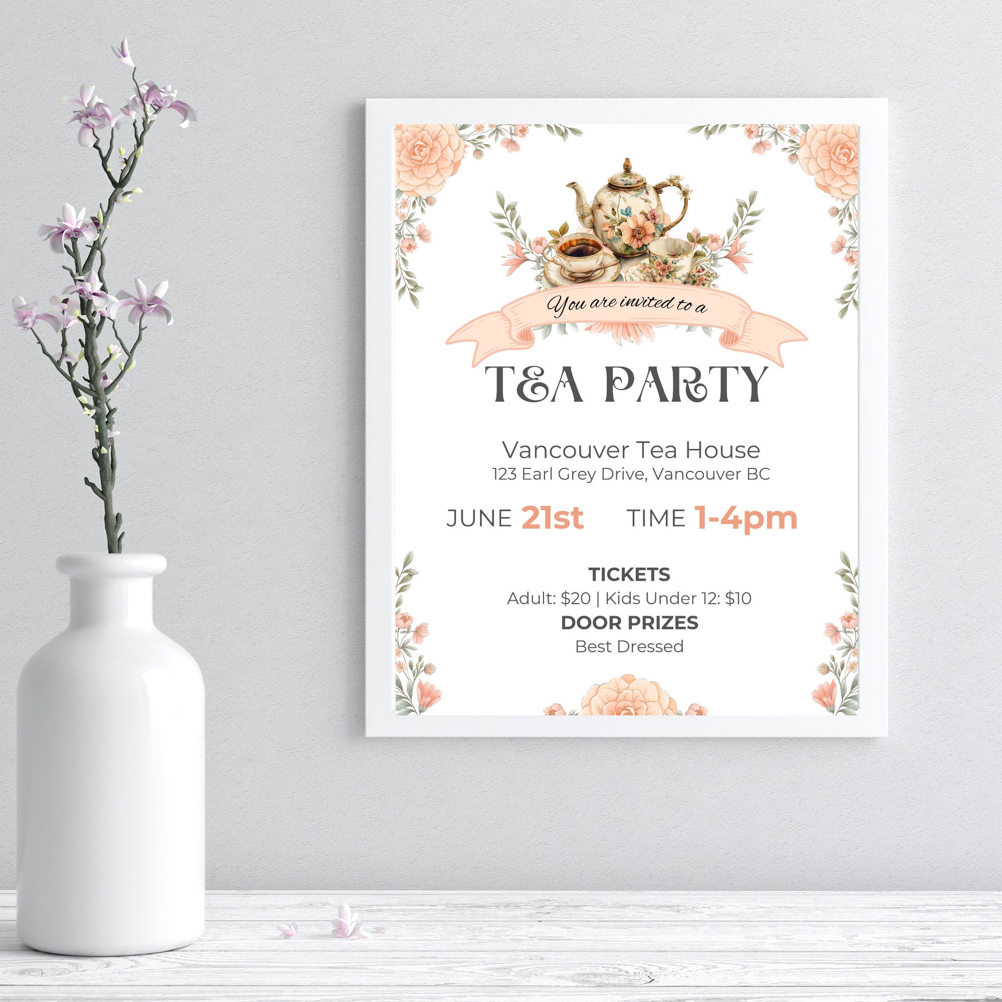 EDITABLE Tea Party Event Ticket, High Tea Party Template, Tea Party ...