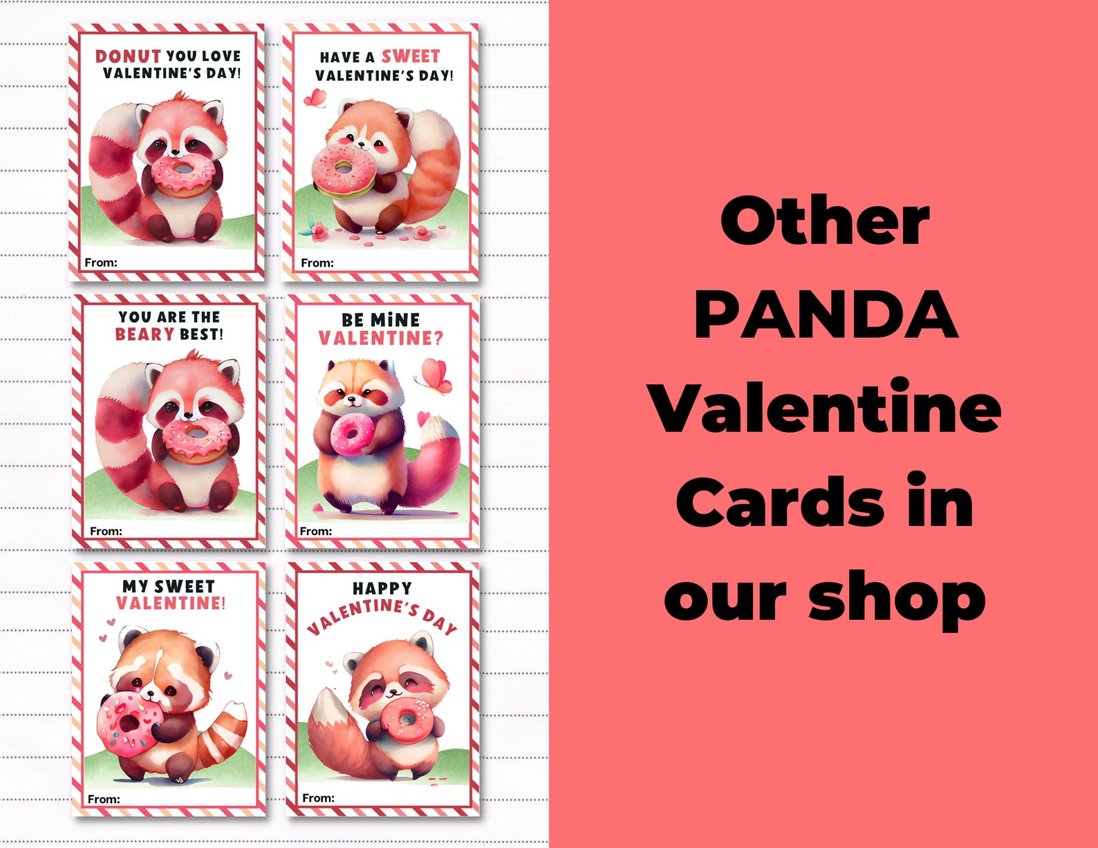 Panda Valentine Printable / Set of Valentine Cards / Printable ...