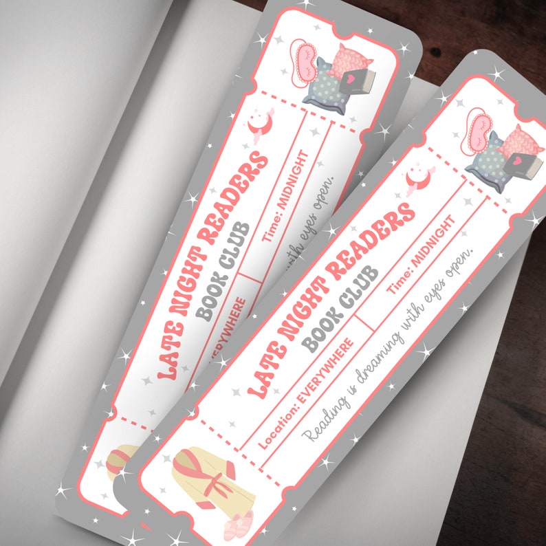 Late Night Readers Book Club Bookmark Bookmark Ticket - Etsy Canada