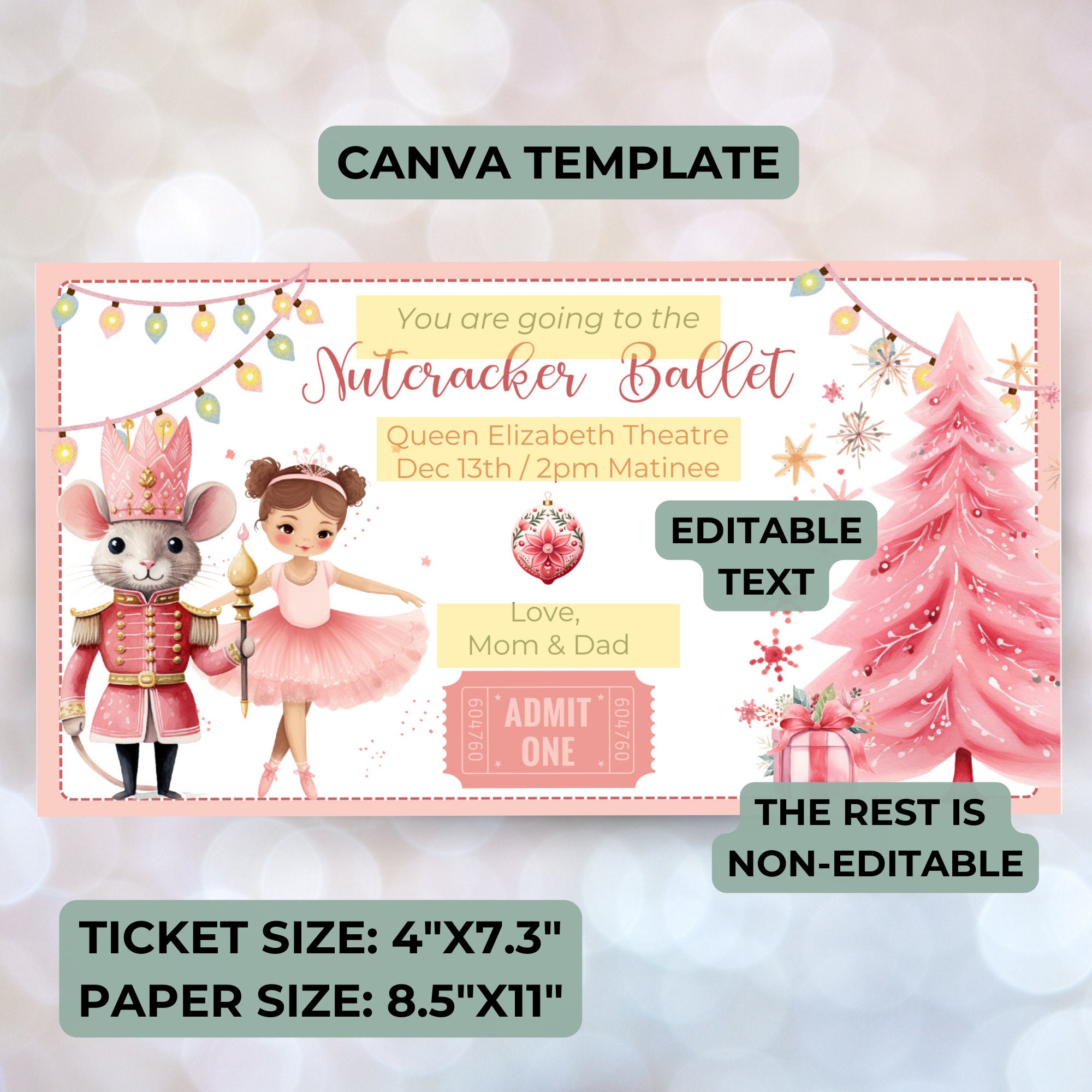 Editable Nutcracker Ticket Personalized Nutcracker Ballet - Etsy