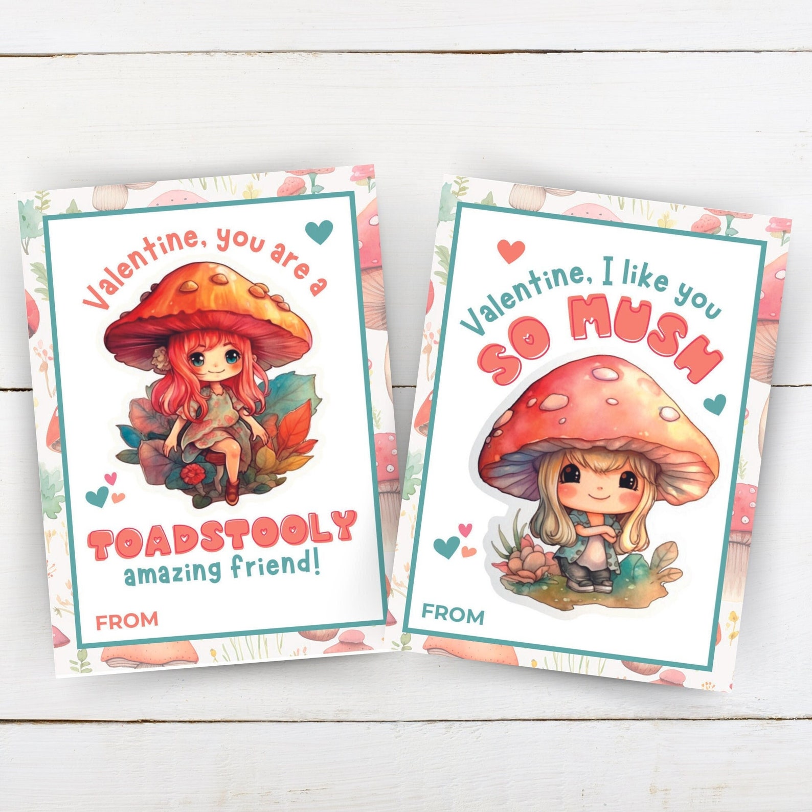 Printable Mushroom Valentine Cards, Kids Valentines, Mushroom Cards for ...