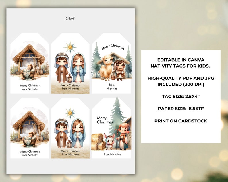 EDITABLE Kids Nativity Gift Tag, Christmas Printable Tags, Christmas ...