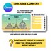 EDITABLE Paris France Surprise Gift Ticket, Editable Canva Boarding ...