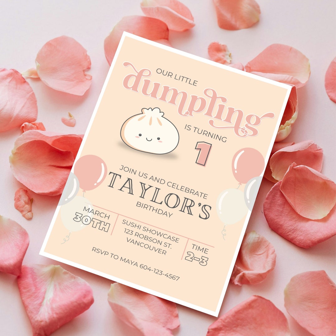 EDITABLE Cute Dumpling Birthday Invitation, First Birthday, Dumpling ...