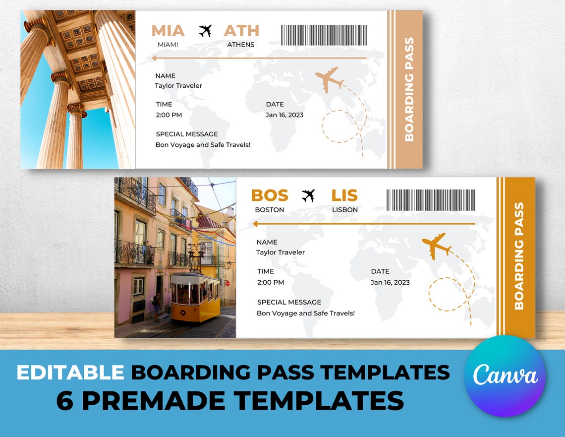 Editable Boarding Pass Template, Printable Airline Ticket, Editable ...
