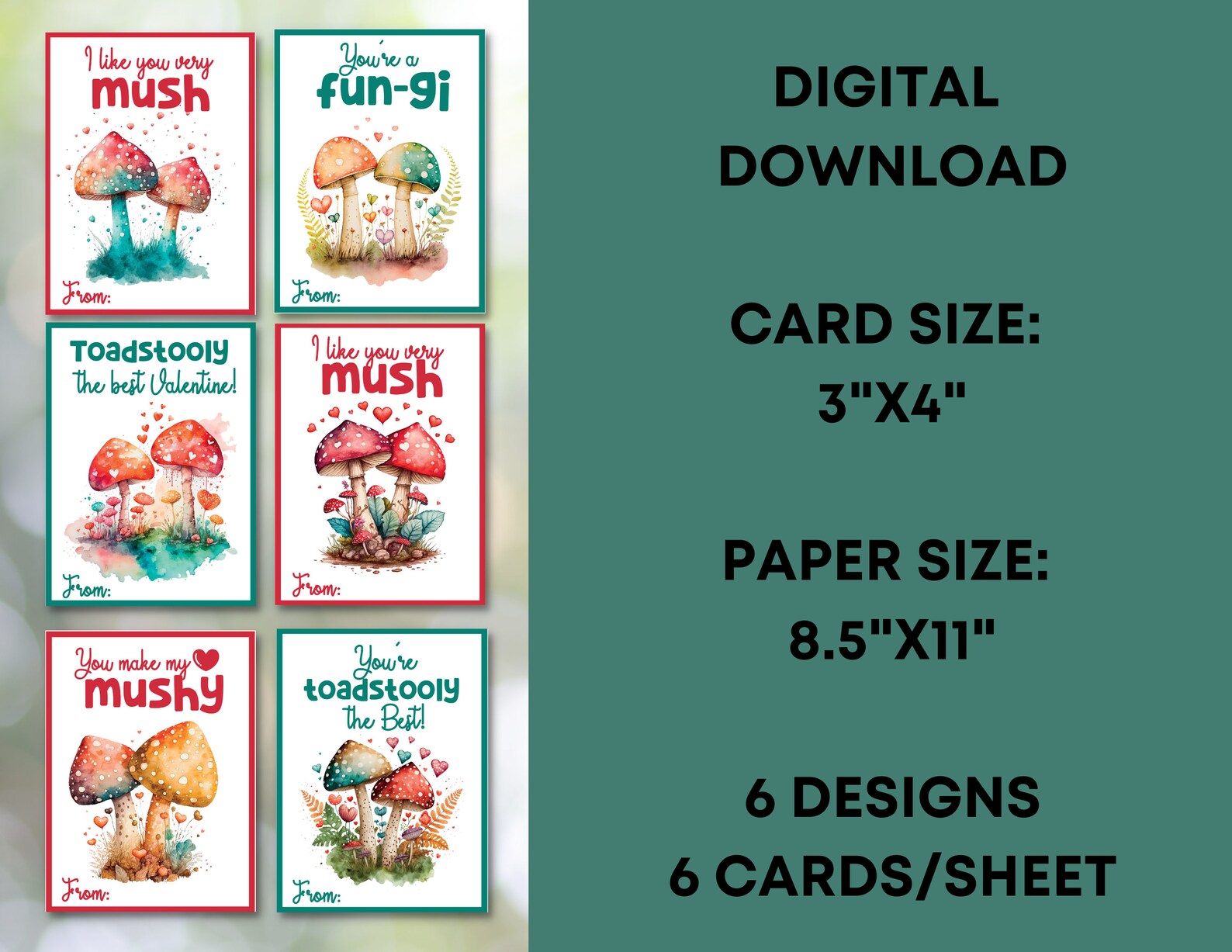 Mushroom Valentine / Printable PDF / Valentines Day Cards / - Etsy