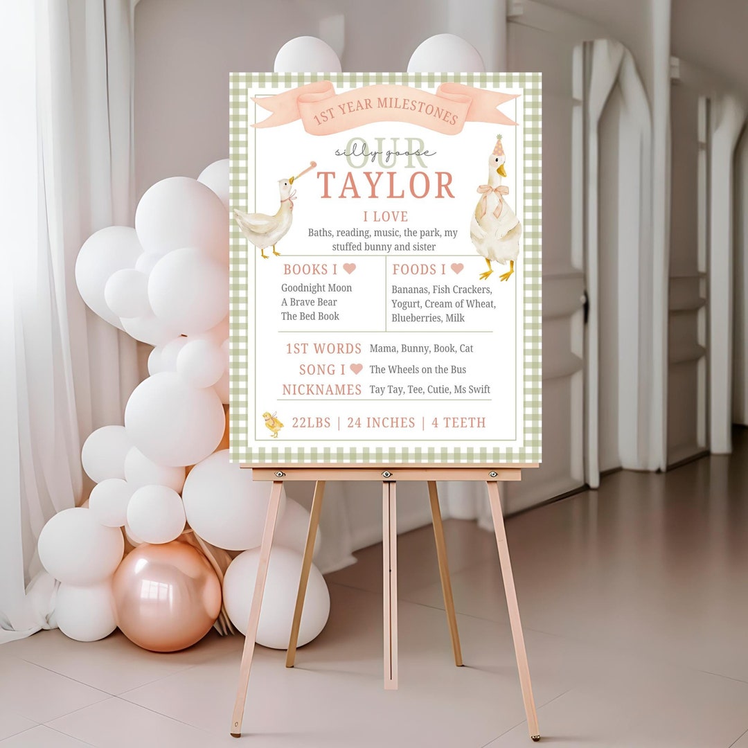 One Silly Goose Birthday Party Milestone Board 16" X 20", Editable ...