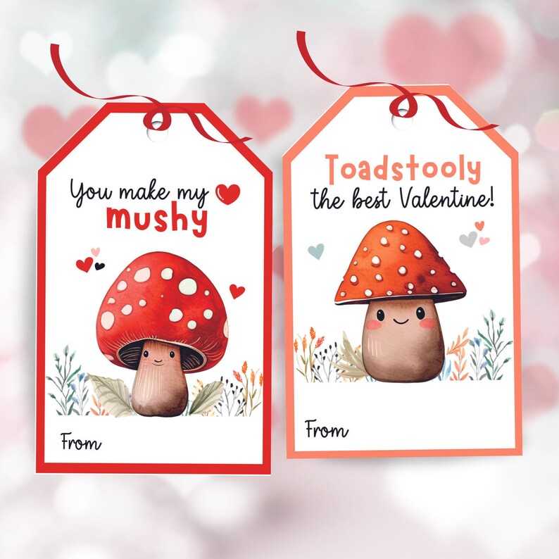 Printable Mushroom Valentine Tags, Kids Valentines, Mushroom Tags for ...
