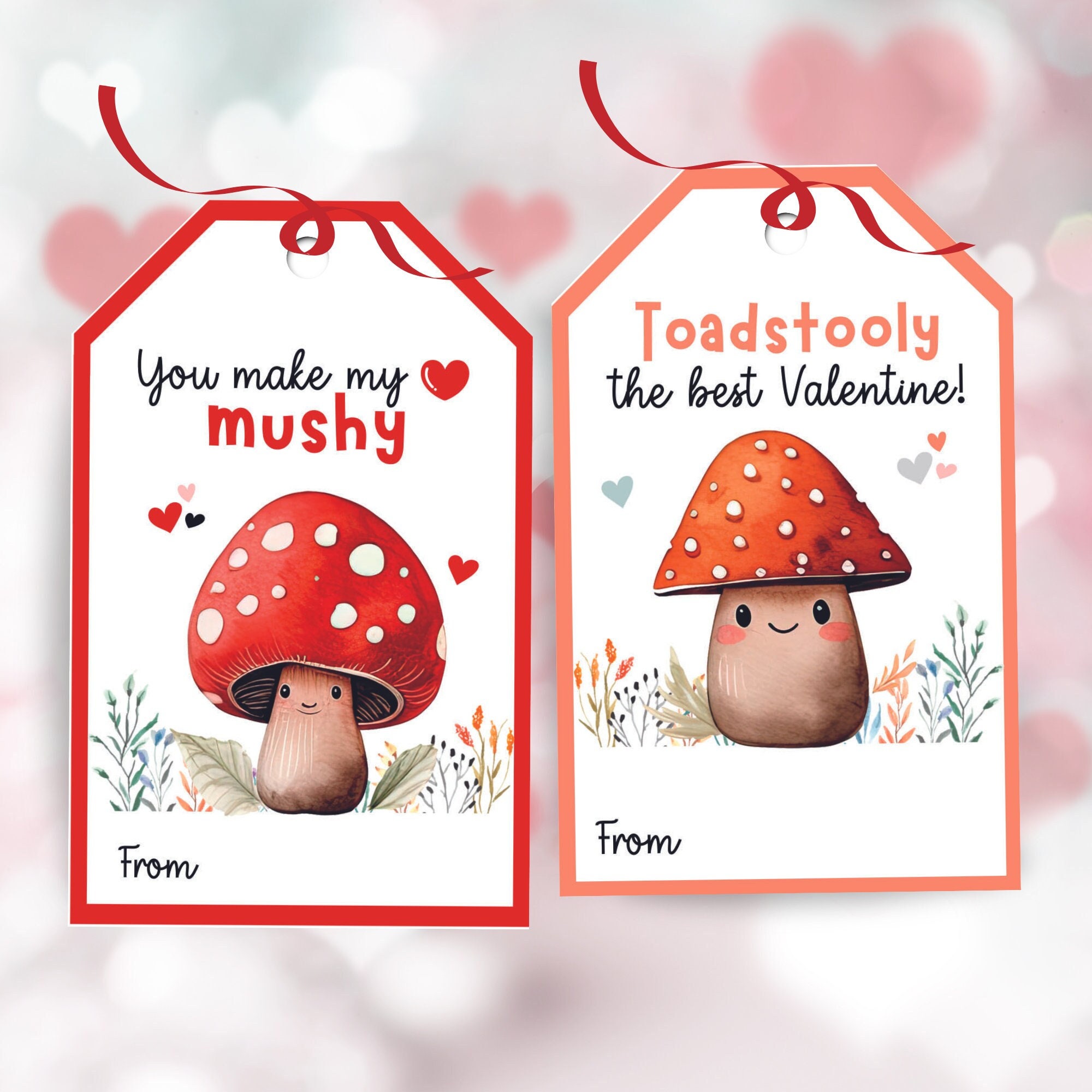 Printable Mushroom Valentine Tags, Kids Valentines, Mushroom Tags for ...
