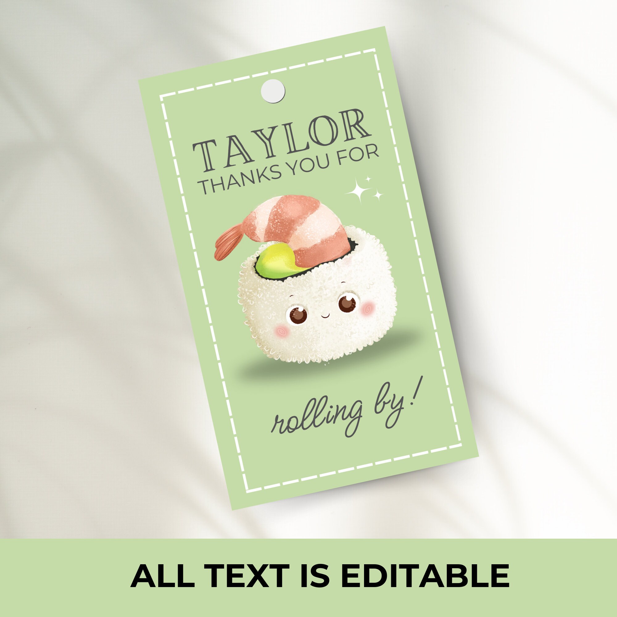 EDITABLE Sushi Thank You Tag Set, Sushi Party Favor, Wasabi, Mint ...