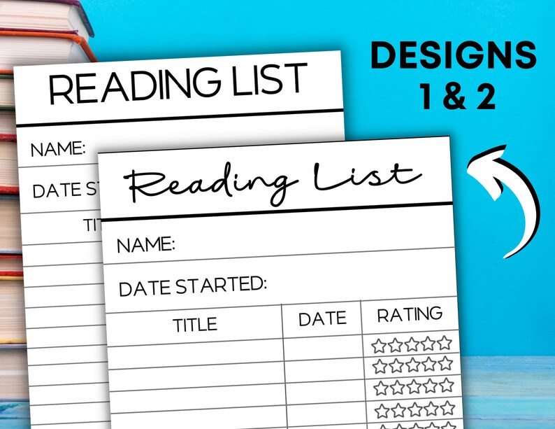 BUNDLE 4 DESIGNS / Printable Library Card / Reading Tracker / Reading ...