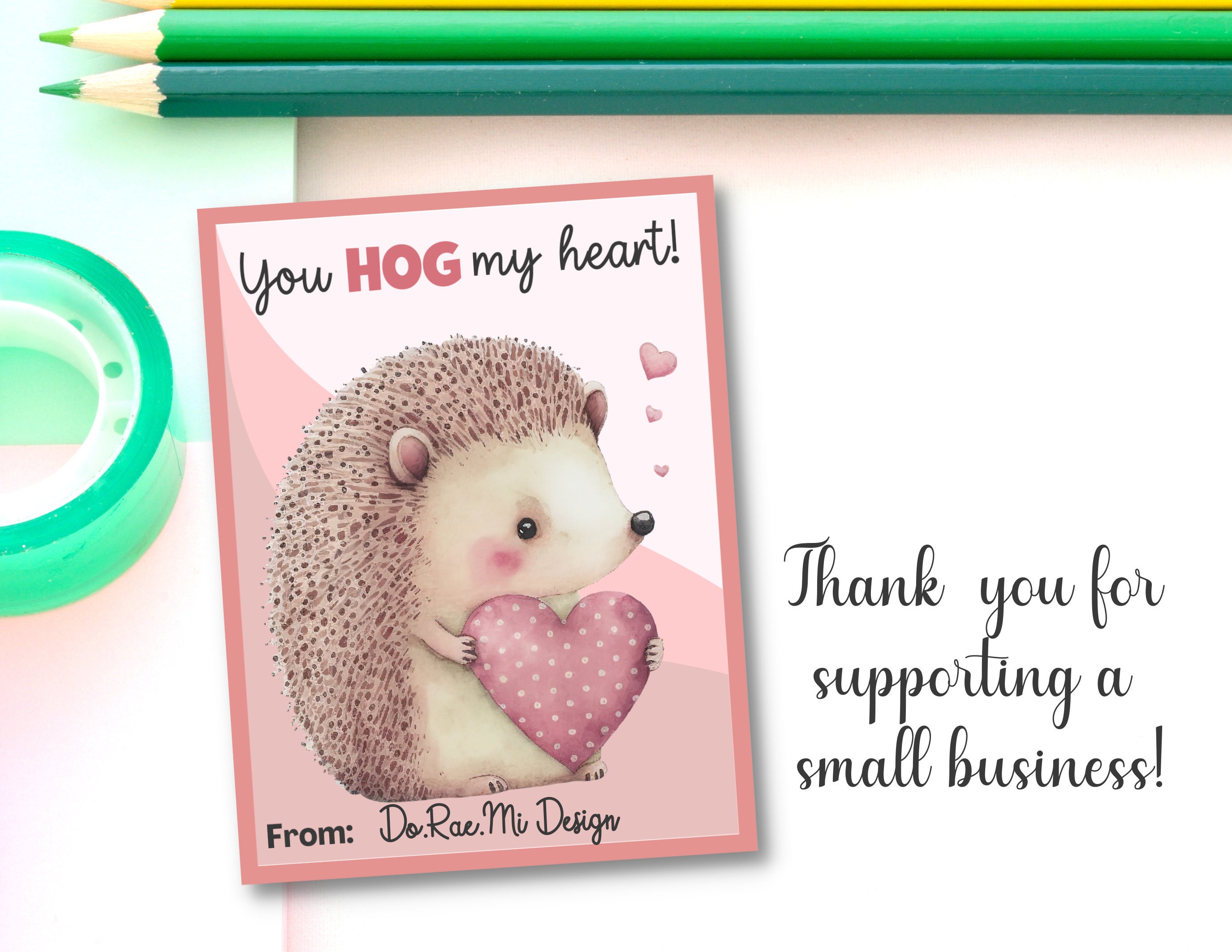 Watercolor Hedgehog Valentines / Printable Valentine / - Etsy