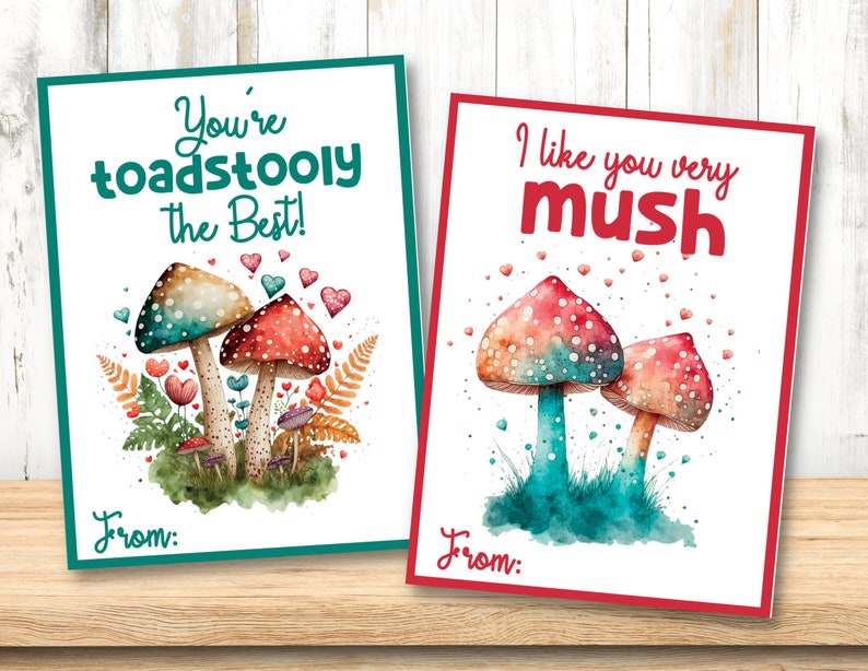 Mushroom Valentine / Printable PDF / Valentines Day Cards / - Etsy