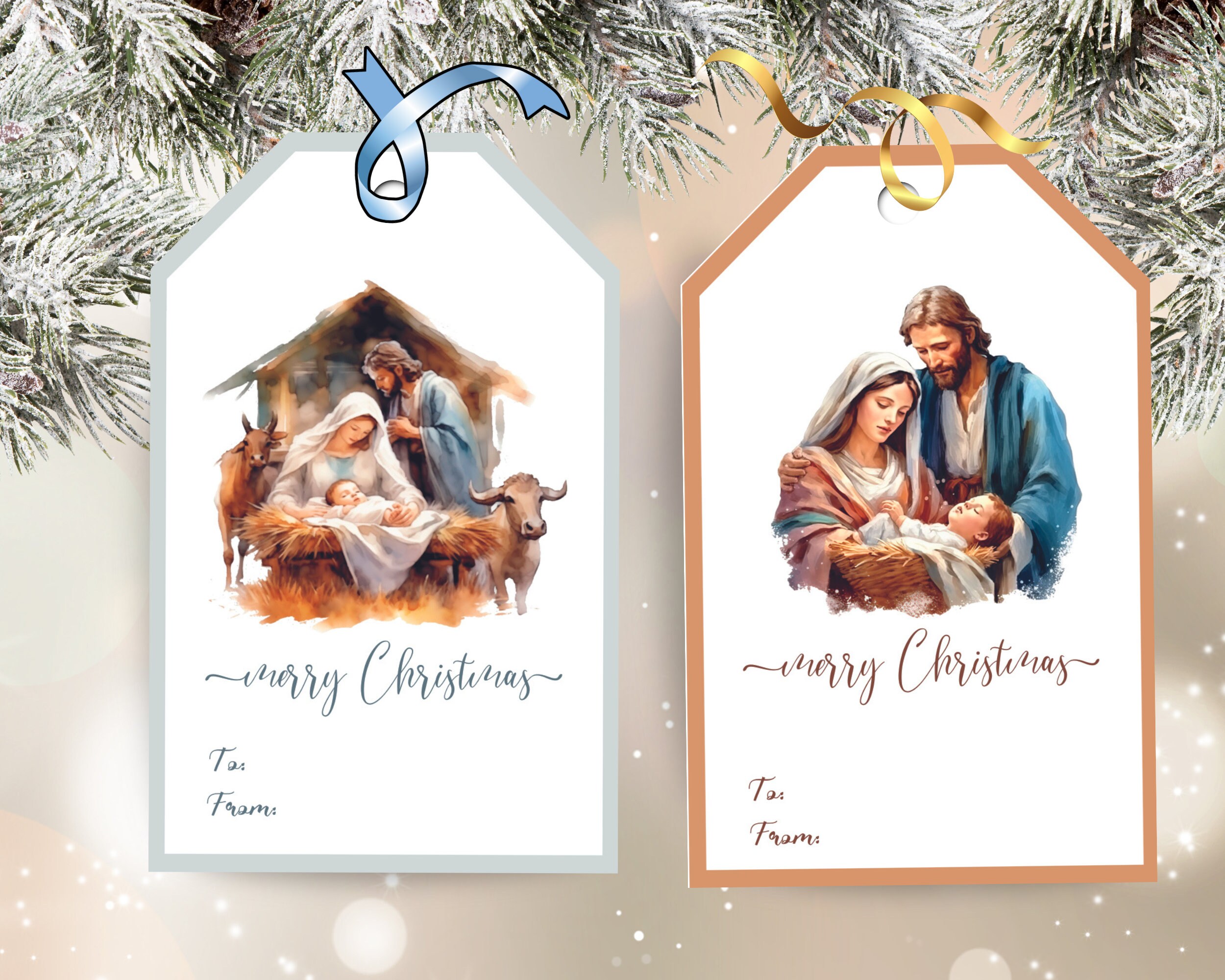 Watercolor Nativity Gift Tag, Christmas Printable Tags, Christmas Favor ...