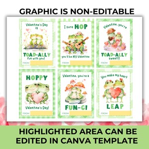 EDITABLE Frog Valentine's Day Cards SET, 12 Printable Valentines, Hoppy ...