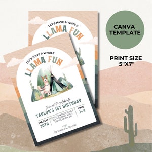 EDITABLE Llama Birthday Invitation, A Whole Llama Fun, Llama Invitation ...