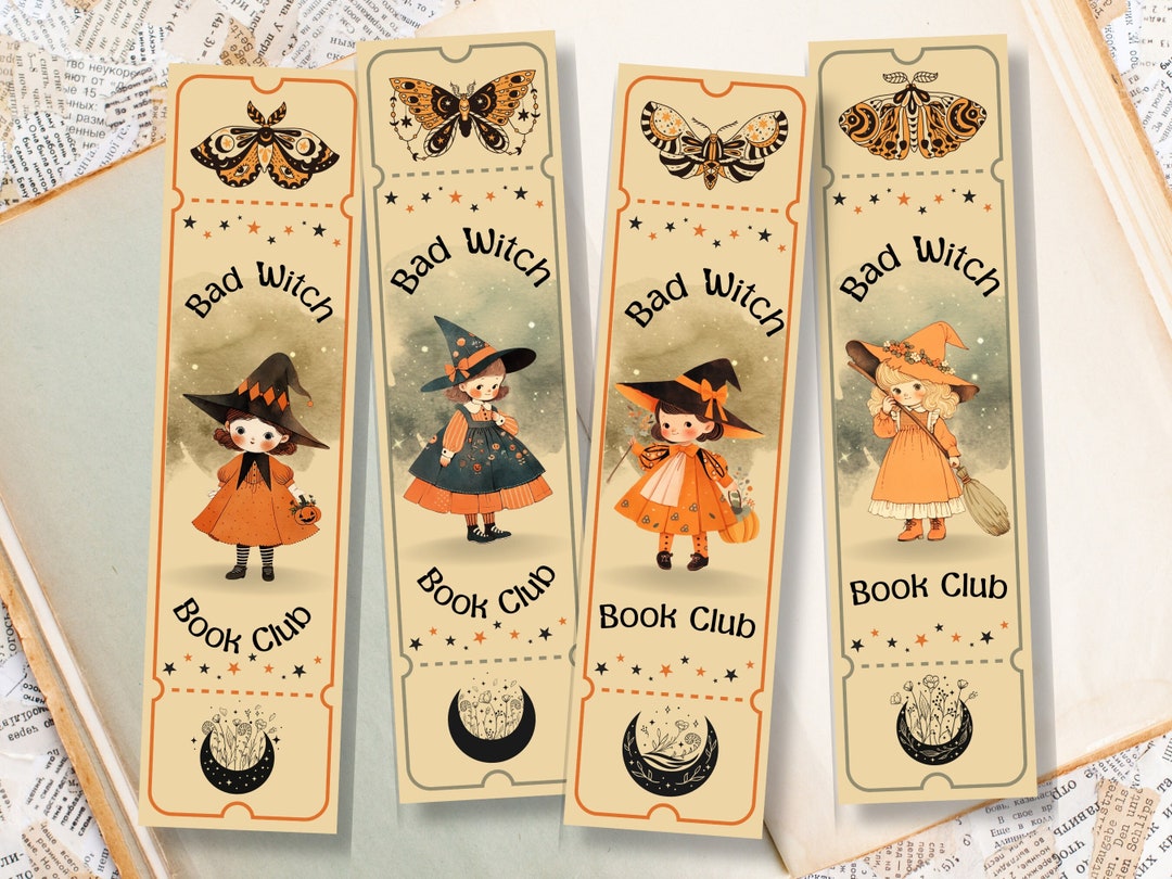 Bad Witch Book Club Bookmark, Printable Witch Ticket Bookmarks, Vintage ...