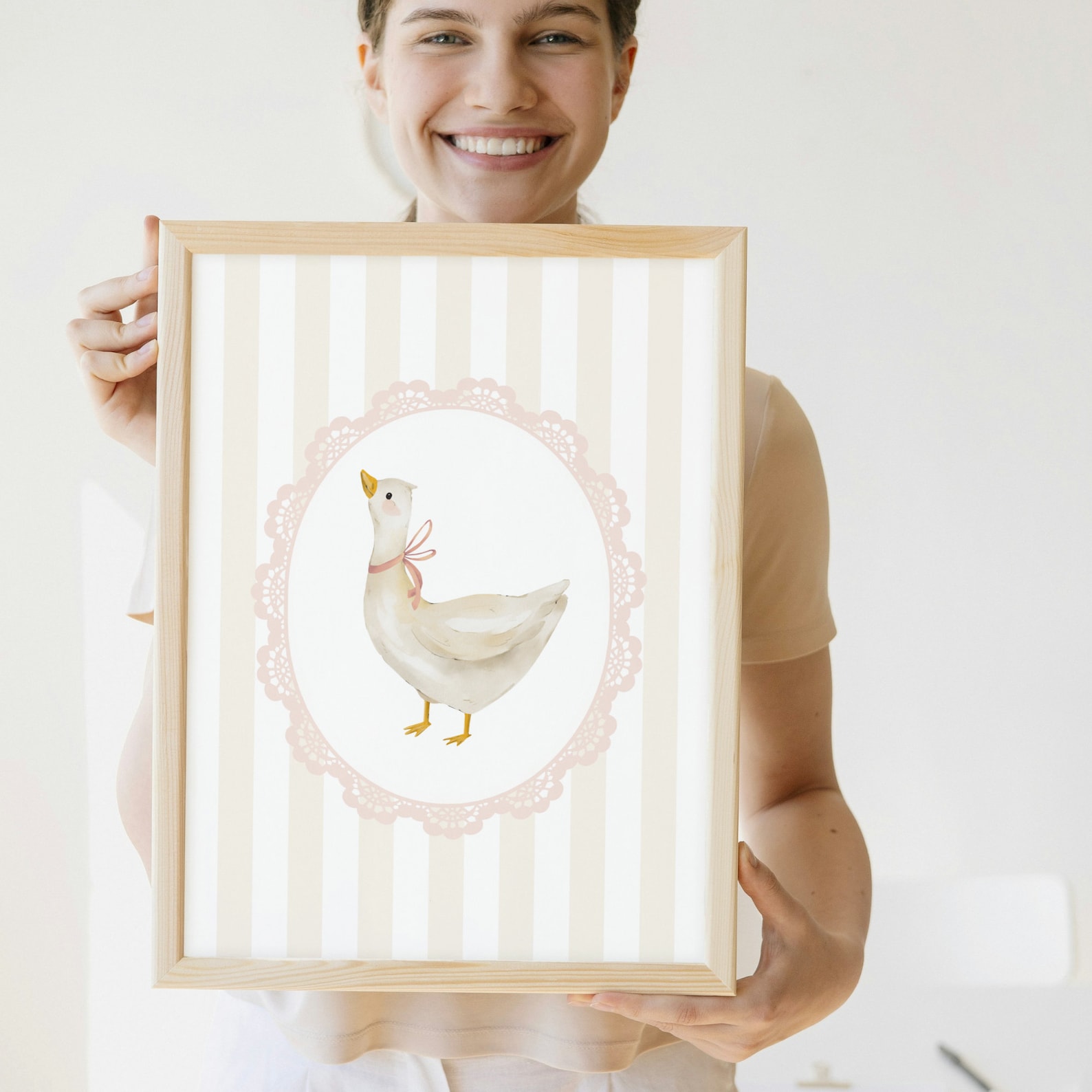 Duck Nursery Print Set, Blush Pink Nursery Decor, Pink Stripe Art, Duck ...