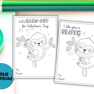 Sloth Valentines / Coloring Pages / Printable Valentine / Sloth ...