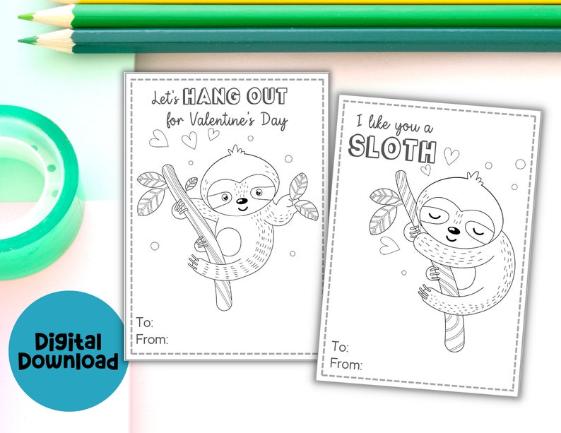 Sloth Valentines / Coloring Pages / Printable Valentine / Sloth ...