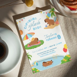 EDITABLE Capybara Splash Bash Birthday Invitation, Capybara Birthday ...