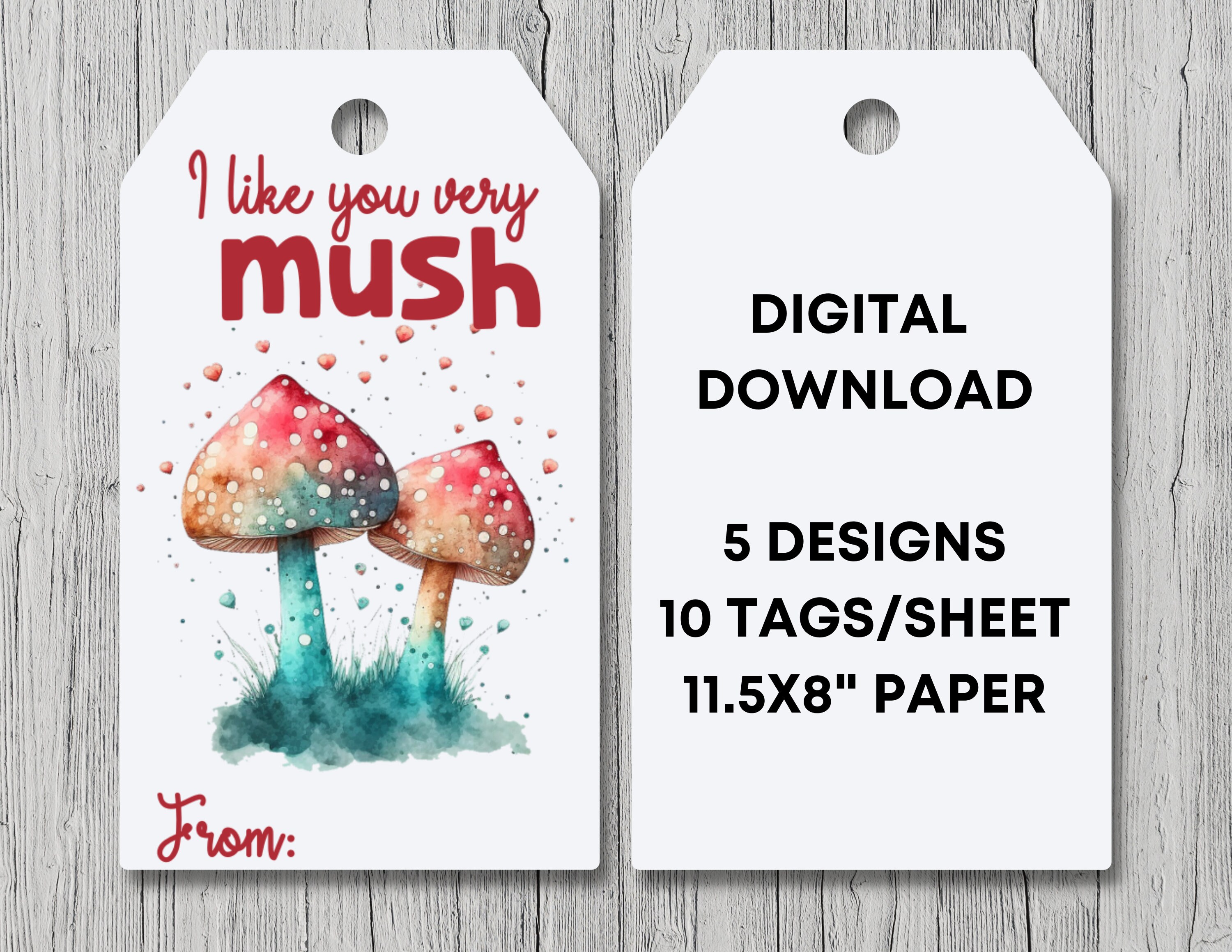 Mushroom Valentine / Printable PDF / Valentines Day Tags / - Etsy