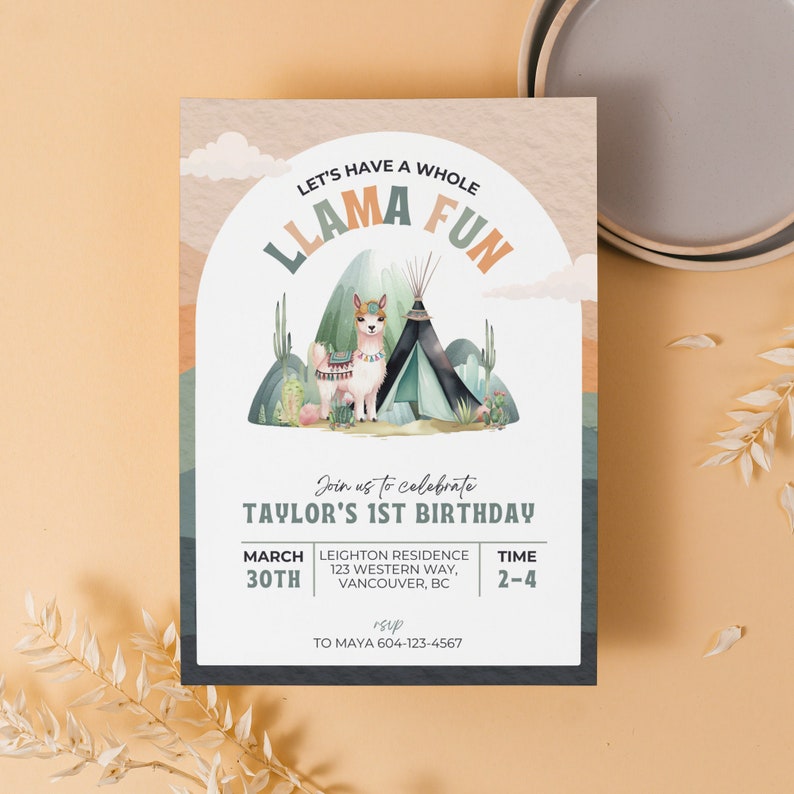 EDITABLE Llama Birthday Invitation, A Whole Llama Fun, Llama Invitation ...