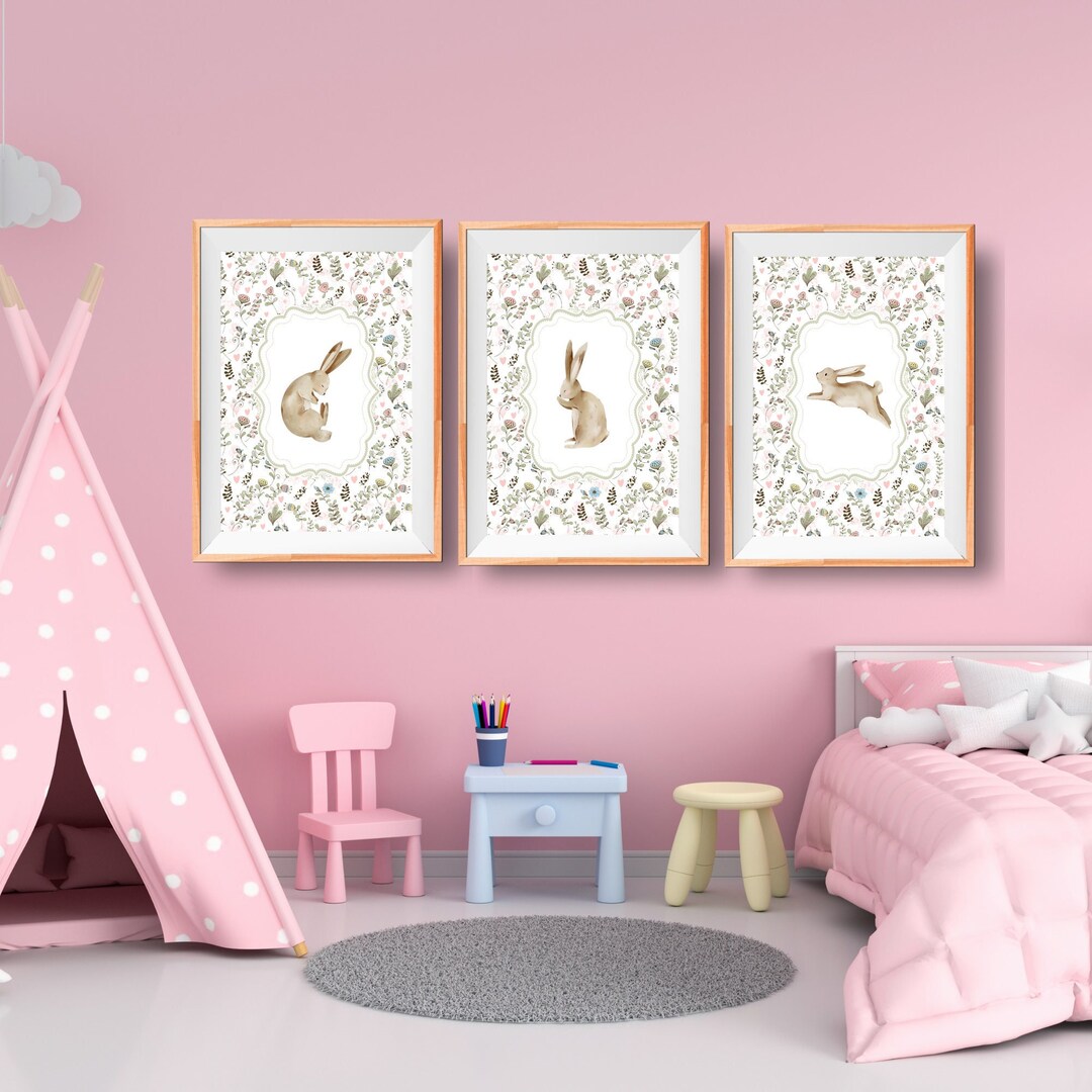 Printable Bunny Nursery Print Set, Bunny Nursery Art, Wildflowers, Cute ...