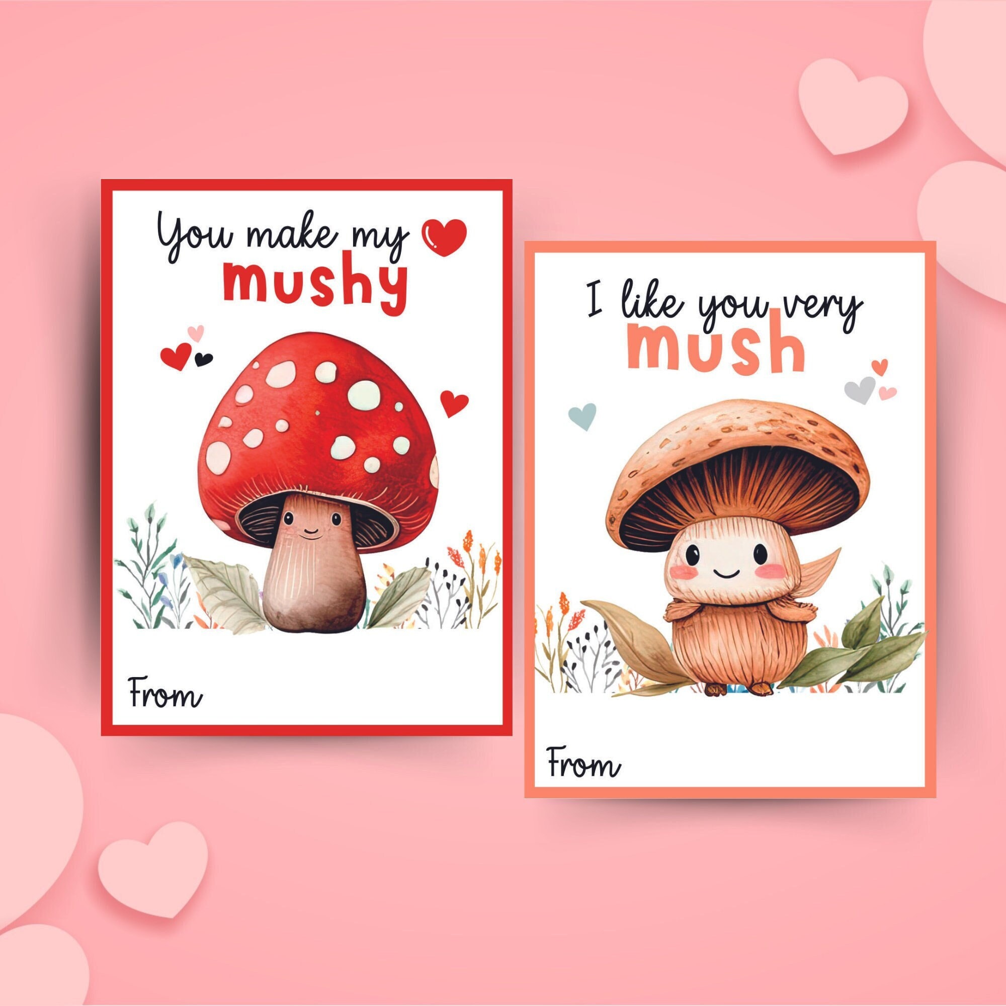 Printable Mushroom Valentine Cards, Kids Valentines, Mushroom Cards for ...