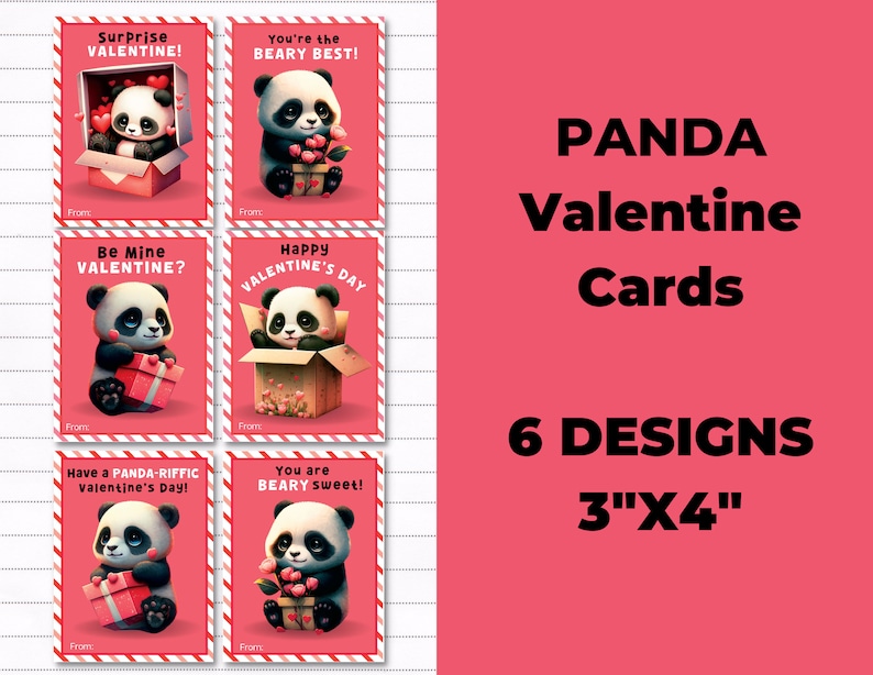 Panda Valentine Printable / Set of Valentine Cards / Printable ...