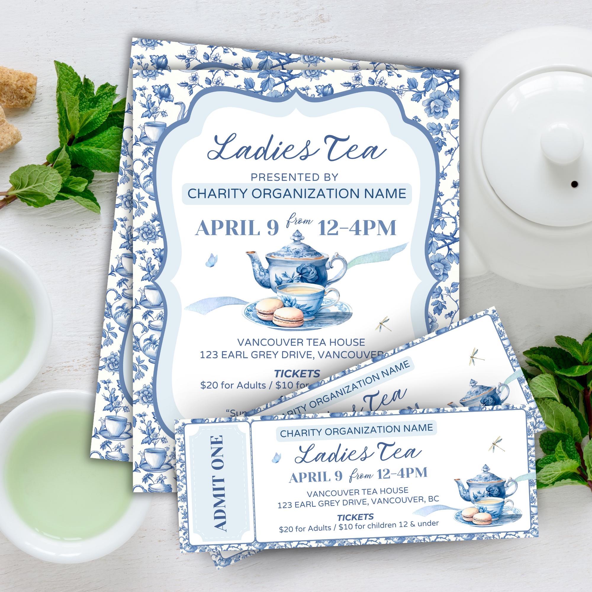 Tea Party Event Ticket, High Tea Party Template, Tea Party Sign ...