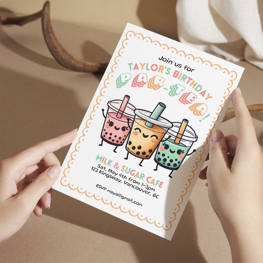 Boba Tea Birthday Invitation Template, Birthday Par-tea, Boba Tea Party ...