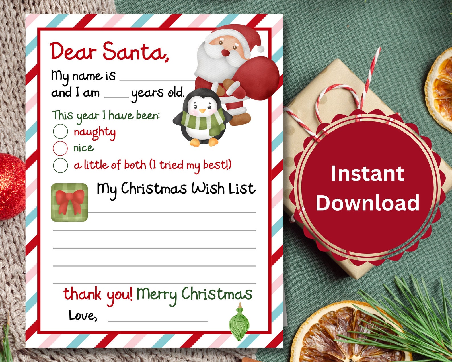 PRINTABLE Letter to Santa / Kids Letter to Santa / Santa Letter ...