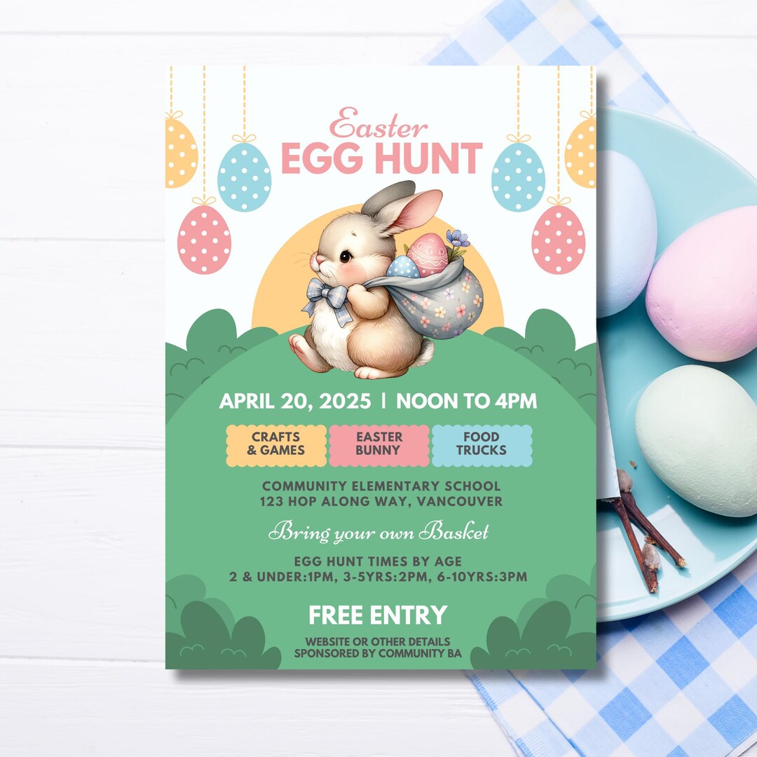Easter Egg Hunt Flyer Template, Editable Easter Flyer, Egg Hunt ...