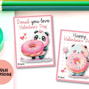 Panda Valentine Printable / Panda Valentine Cards / Donut Valentines ...