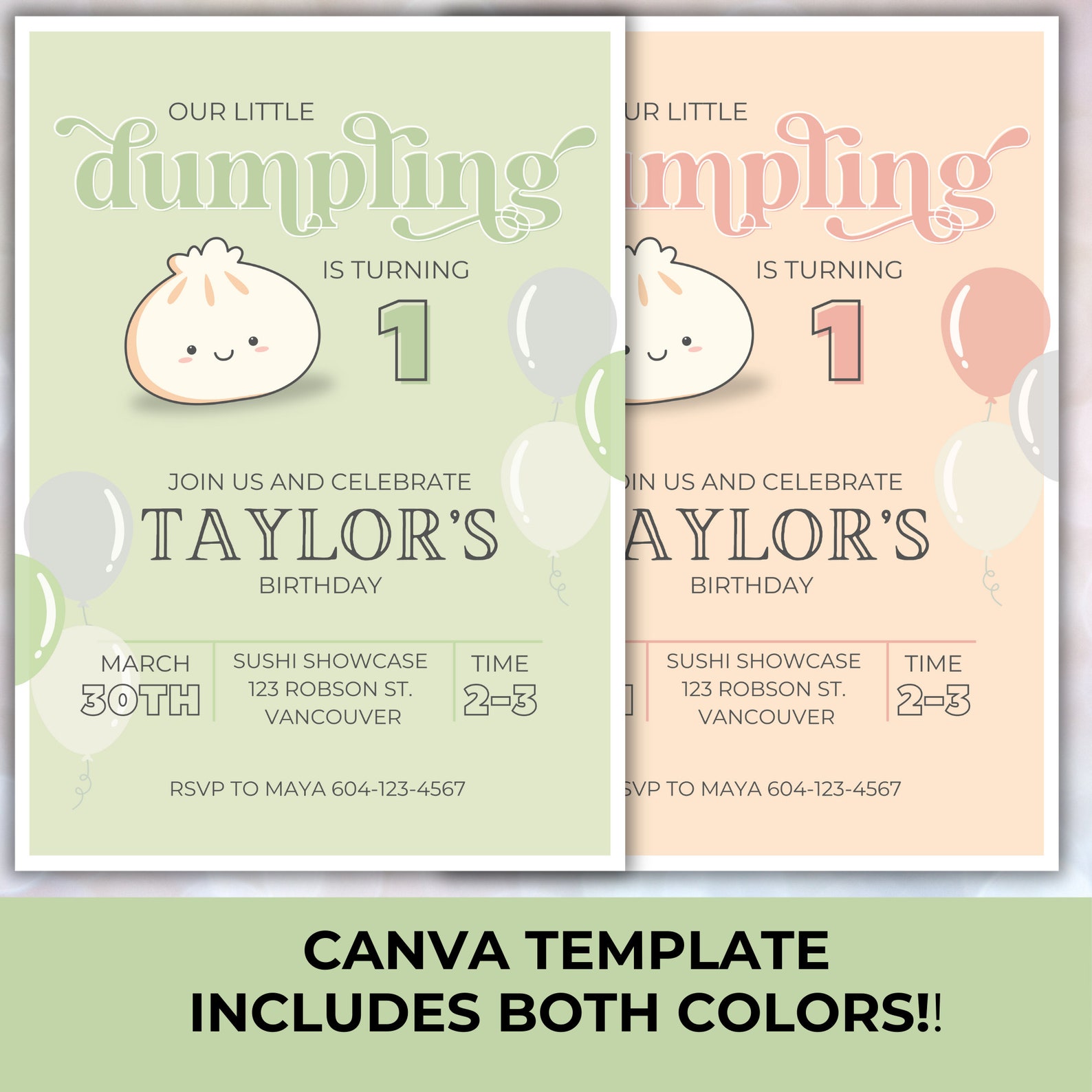 EDITABLE Cute Dumpling Birthday Invitation, First Birthday, Dumpling ...