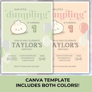 EDITABLE Cute Dumpling Birthday Invitation, First Birthday, Dumpling ...