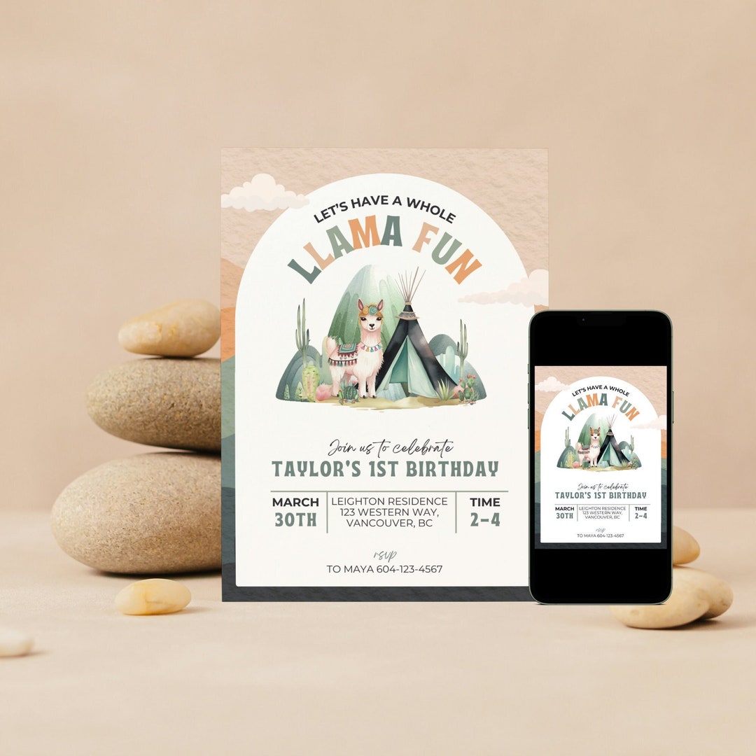EDITABLE Llama Birthday Invitation, A Whole Llama Fun, Llama Invitation ...