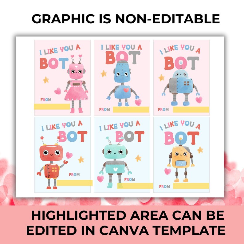 EDITABLE Robot Valentine Card, Instant Download Printable Valentine ...