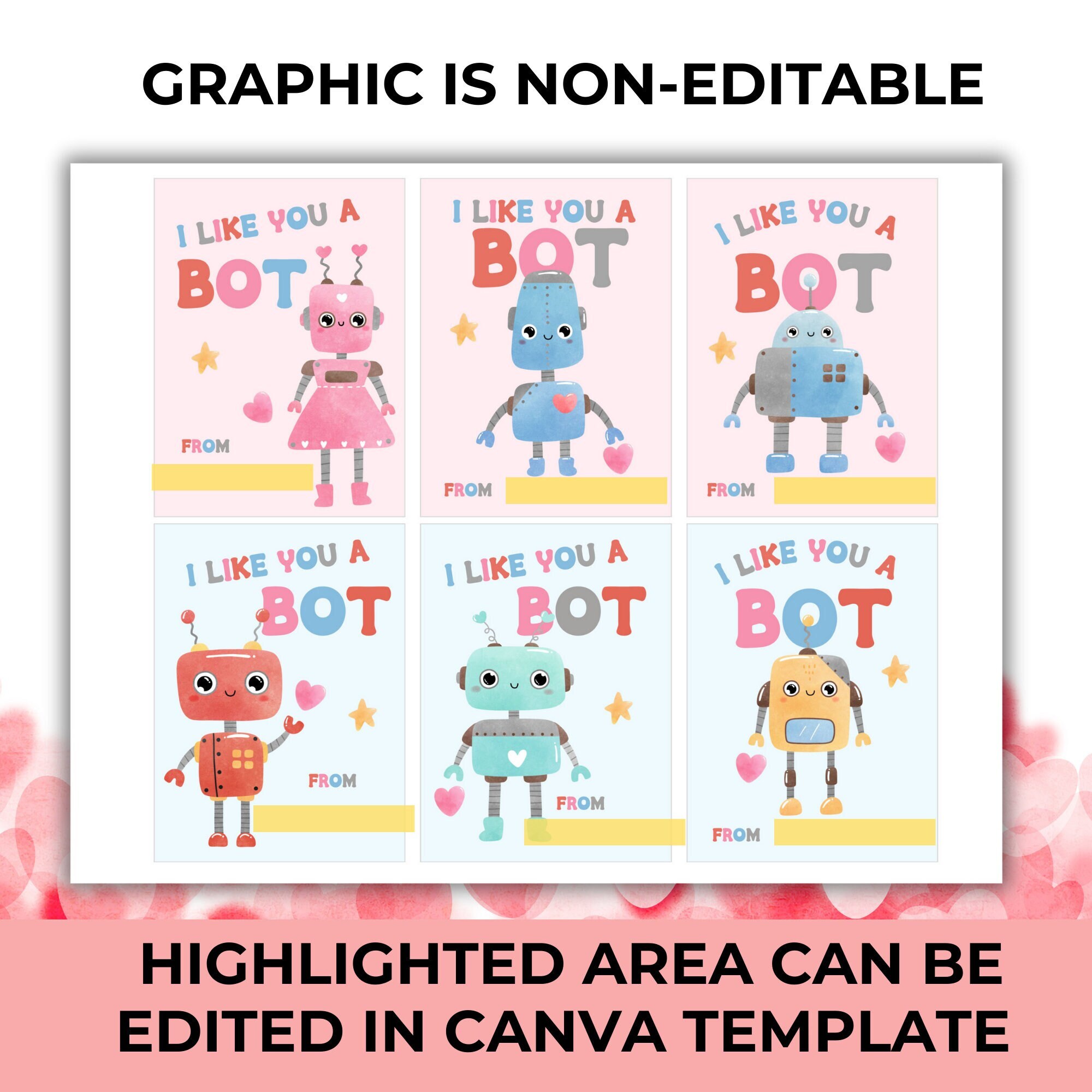 EDITABLE Robot Valentine Card, Instant Download Printable Valentine ...