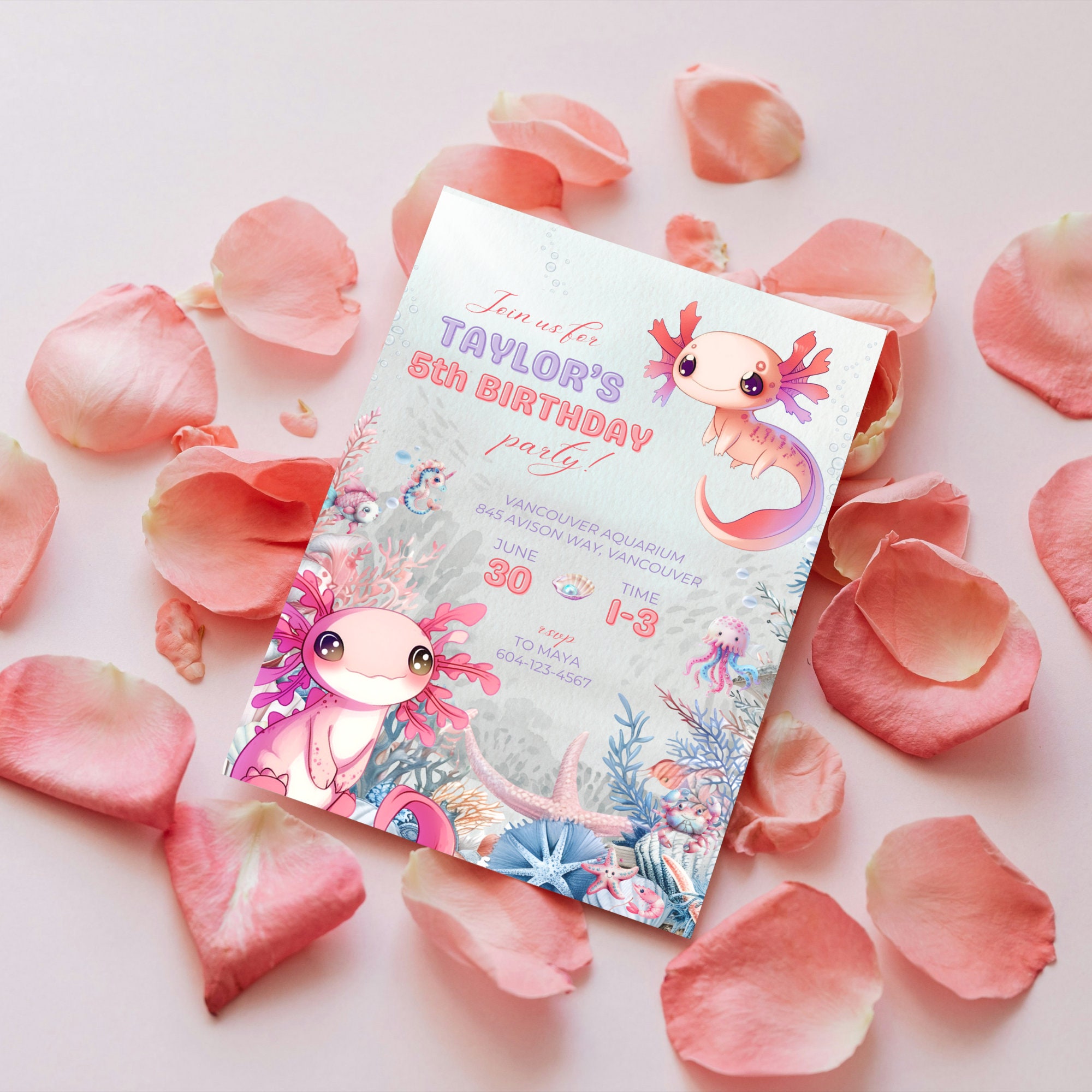 EDITABLE Axolotl Birthday Invitation, Axolotl Invitation, Axolotl ...