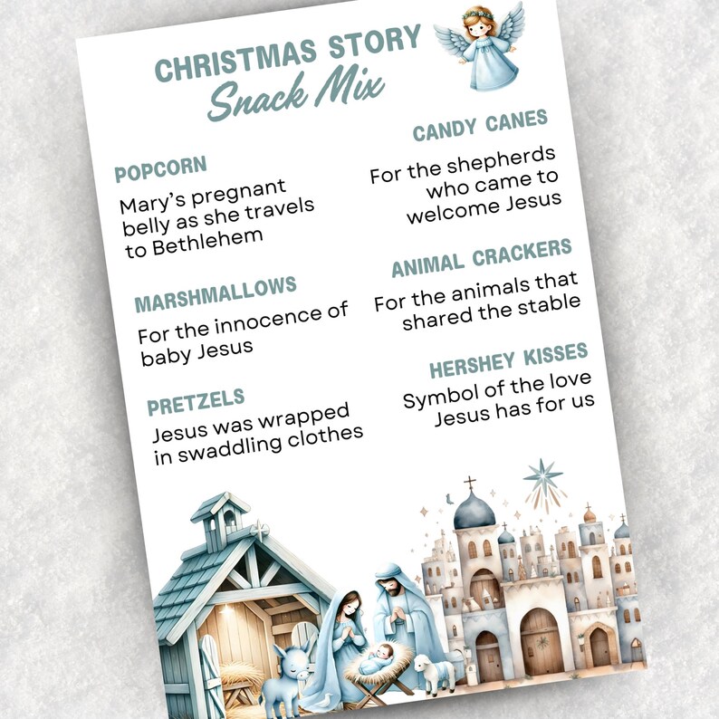 Story of Christmas Snack Mix, Nativity Legend Tags, Christmas Recipe ...