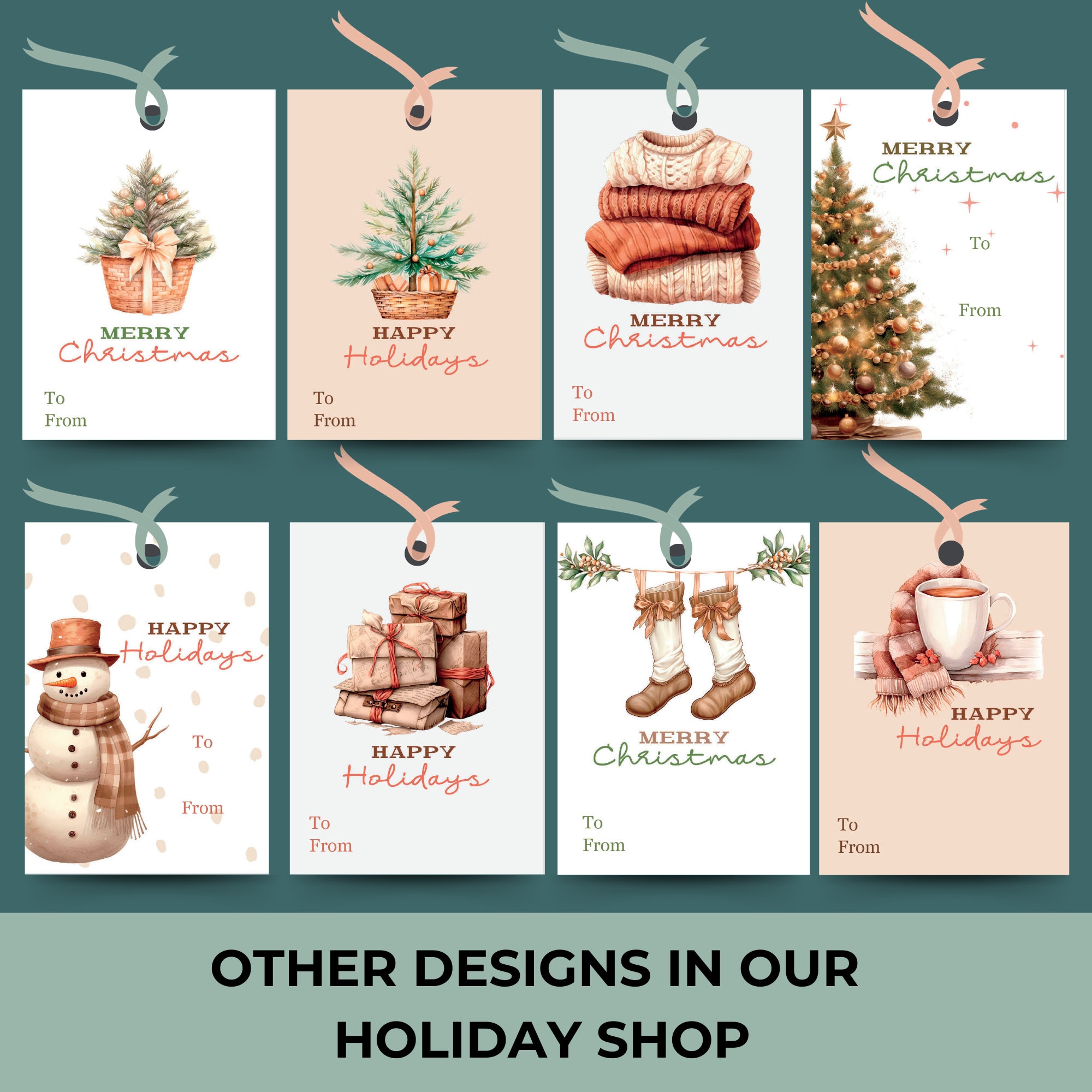 Editable Cozy Christmas Tags, Set of 8 Printable Christmas Gift Tags ...