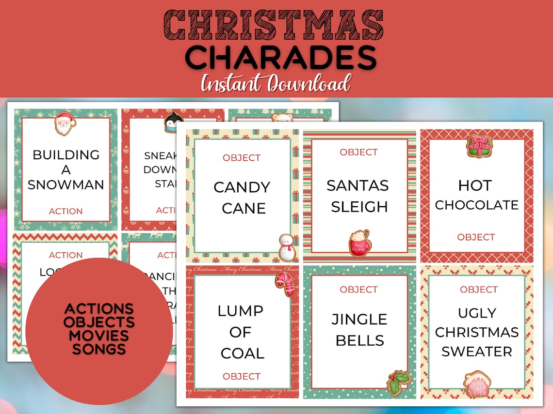 Printable Christmas Charades Game / Holiday Charades / Christmas Party ...