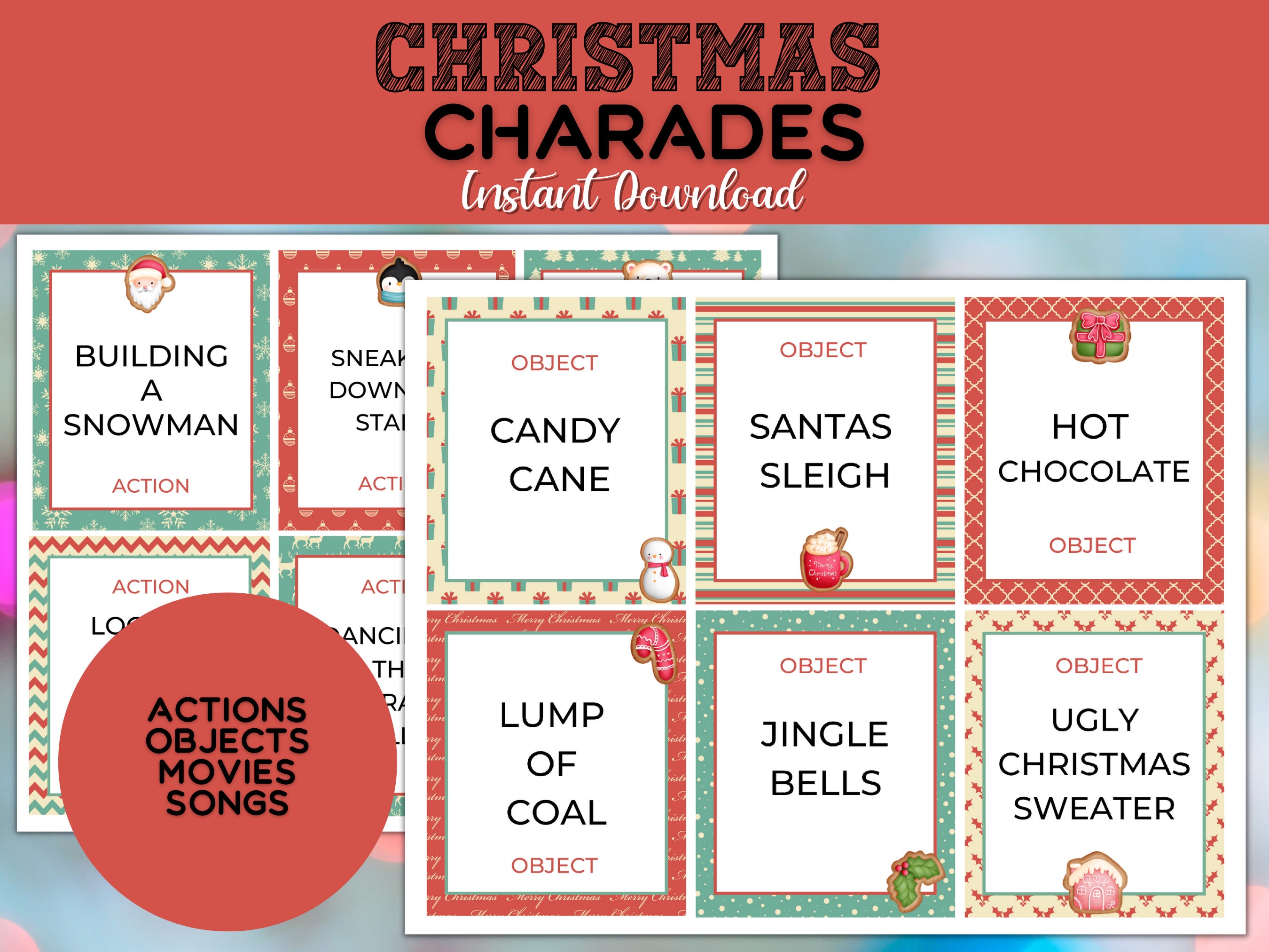 Printable Christmas Charades Game / Holiday Charades / Christmas Party ...